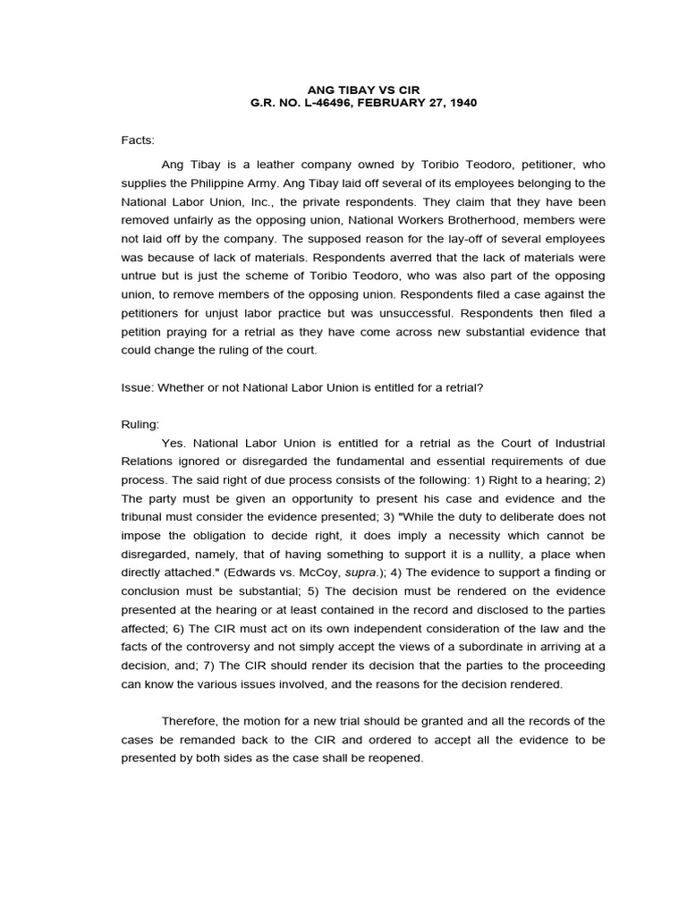 ANG TIBAY VS CIR case digest | PDF