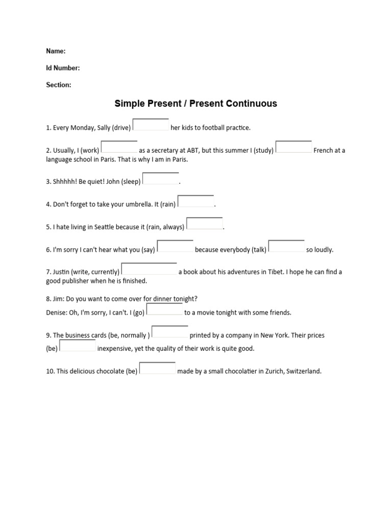 Present, Past, Cont, Future N Quiz Tenses 2 | PDF