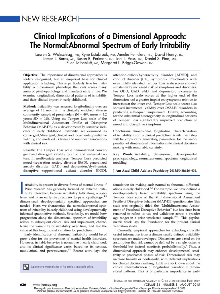 B) Clinical Implications of A Dimensional Approach - The Normal ...