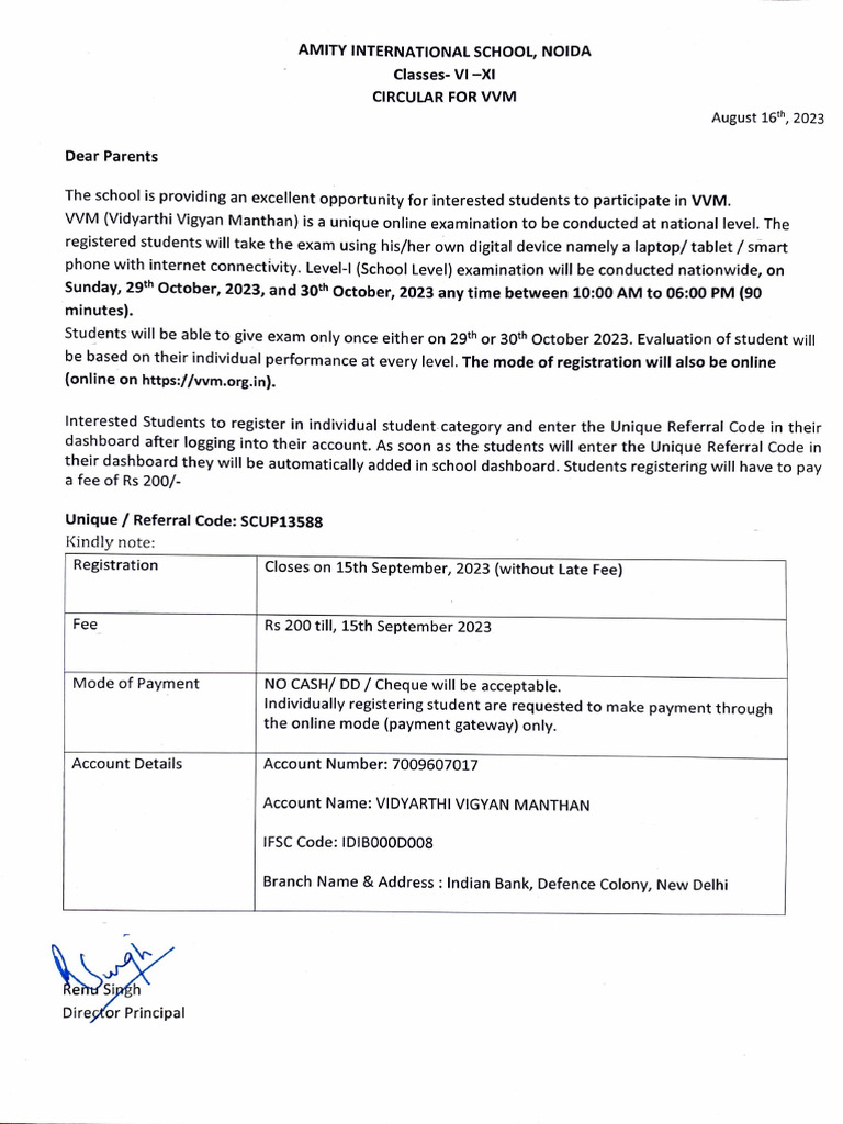 VVM Exam Registration for Students | PDF