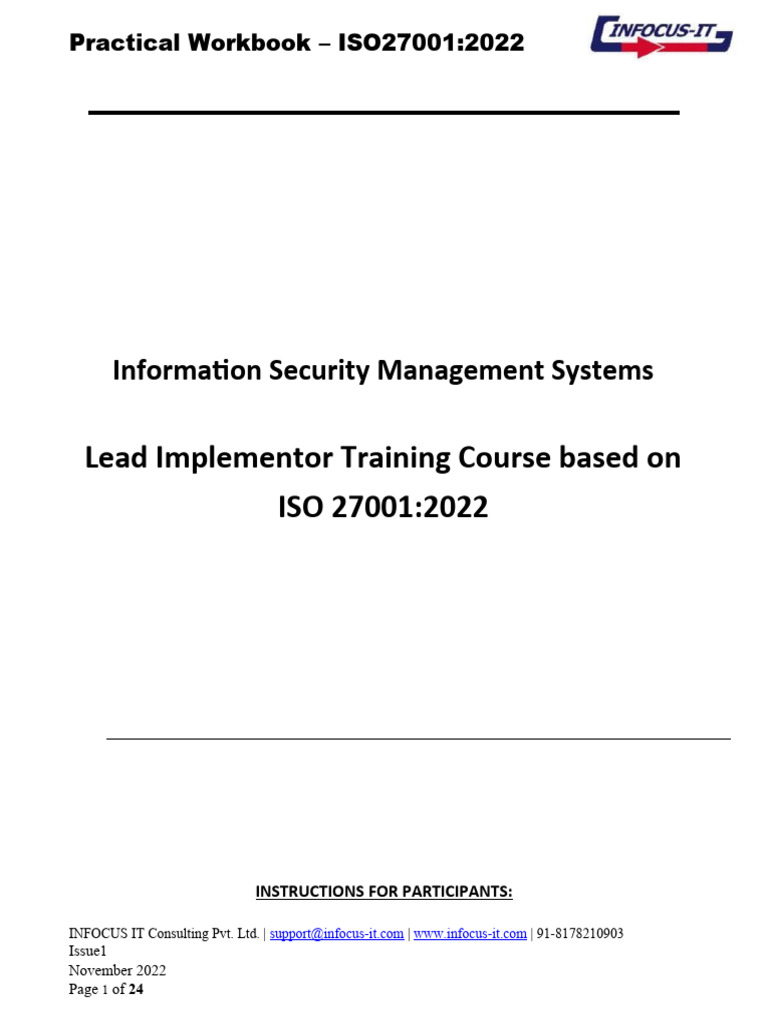 Practical Workbook - ISO27001 Lead Implementor Course | PDF