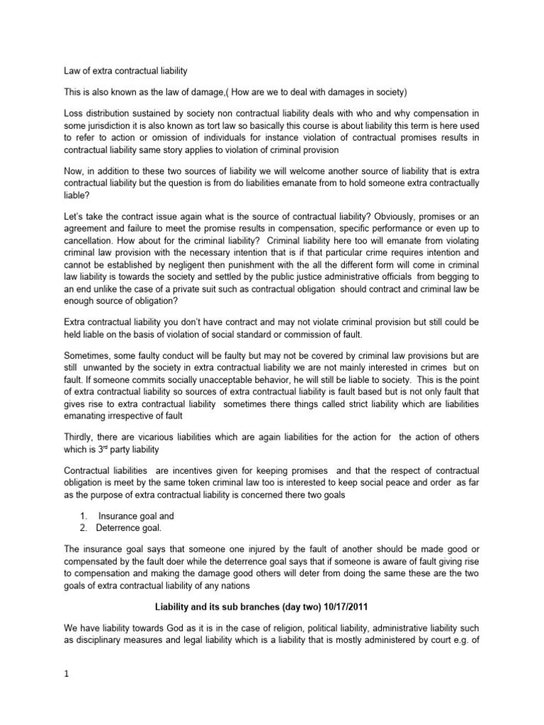 Extra Contractual Liability Lecture Note | PDF