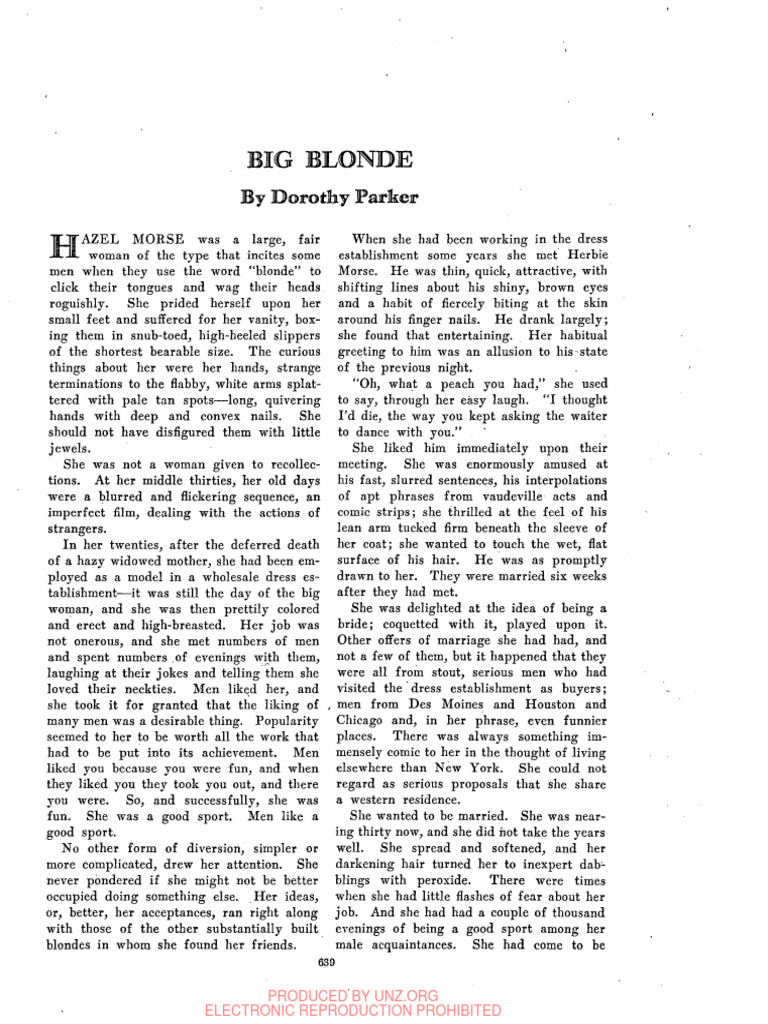 Big Blonde by Dorothy Parker | PDF