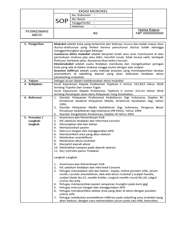 SOP Eksisi Mukokel F | PDF