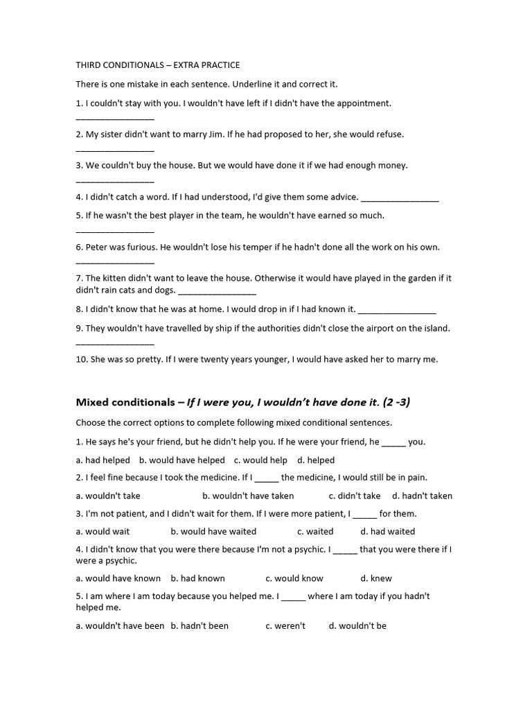 THIRD & MIXED CONDITIONALS EXTRA PRACTICE | PDF