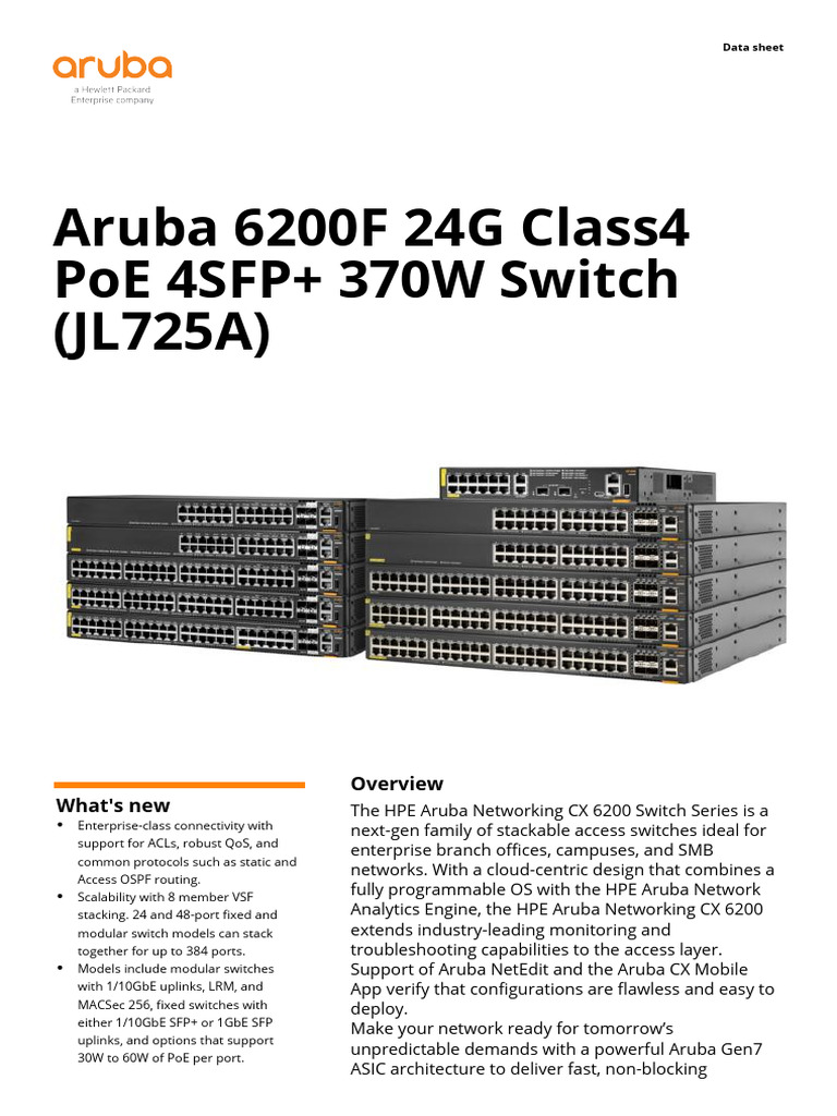 Aruba 6200F 24G Class4 PoE 4SFP+ 370W Switch-PSN1012749064IEEN | PDF