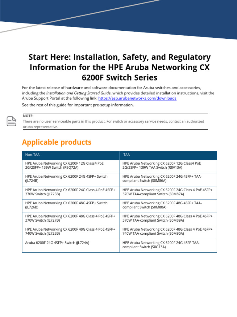 Start Here: Installation, Safety, and Regulatory Information For The HPE Aruba Networking CX ...
