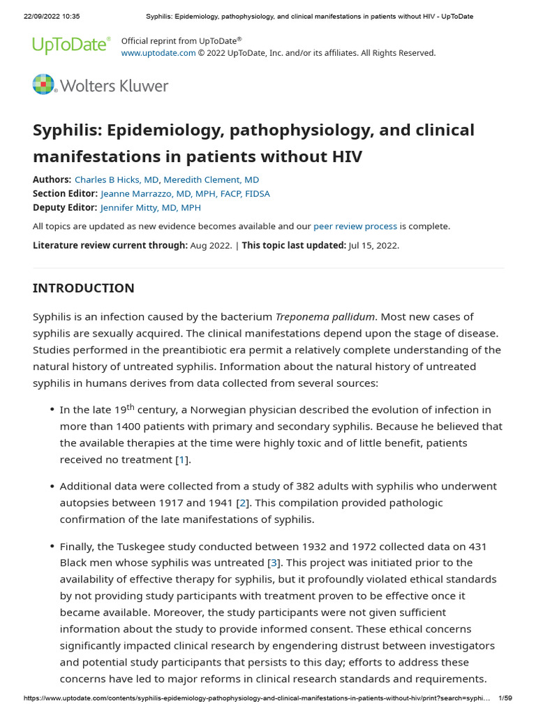 Syphilis - Epidemiology, Pathophysiology, and Clinical Manifestations ...