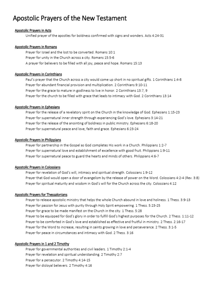 Apostolic Prayer List NT | PDF | Prayer | Epistle To The Colossians