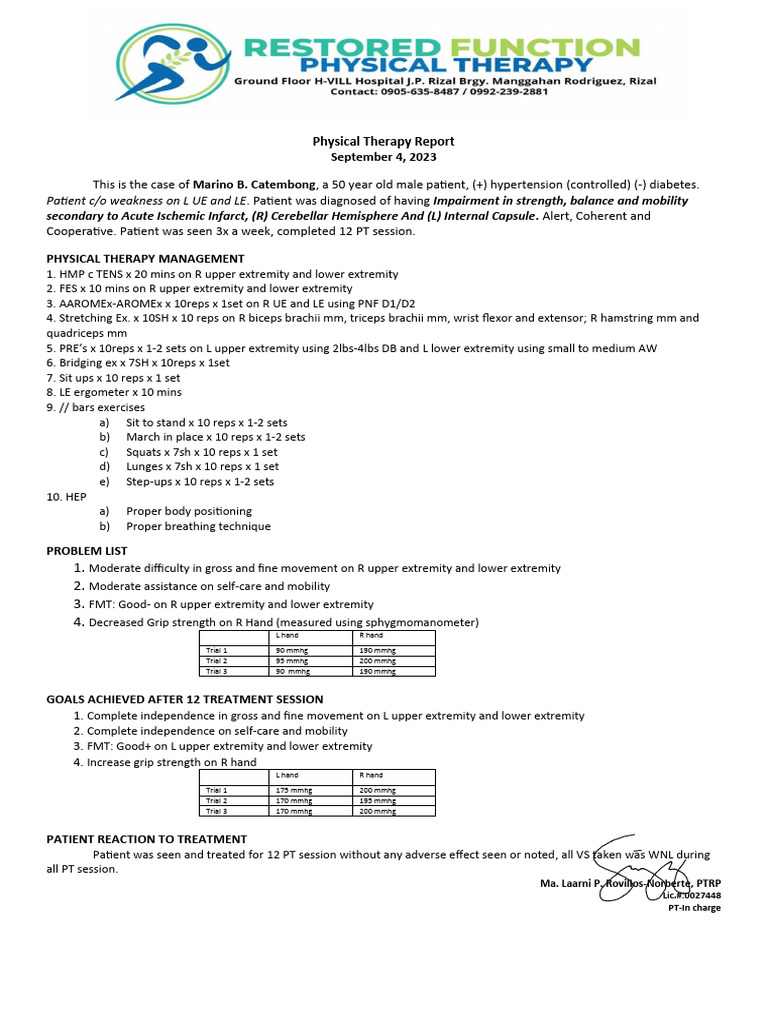 Physical-Therapy-Report-CATEMBONG | PDF