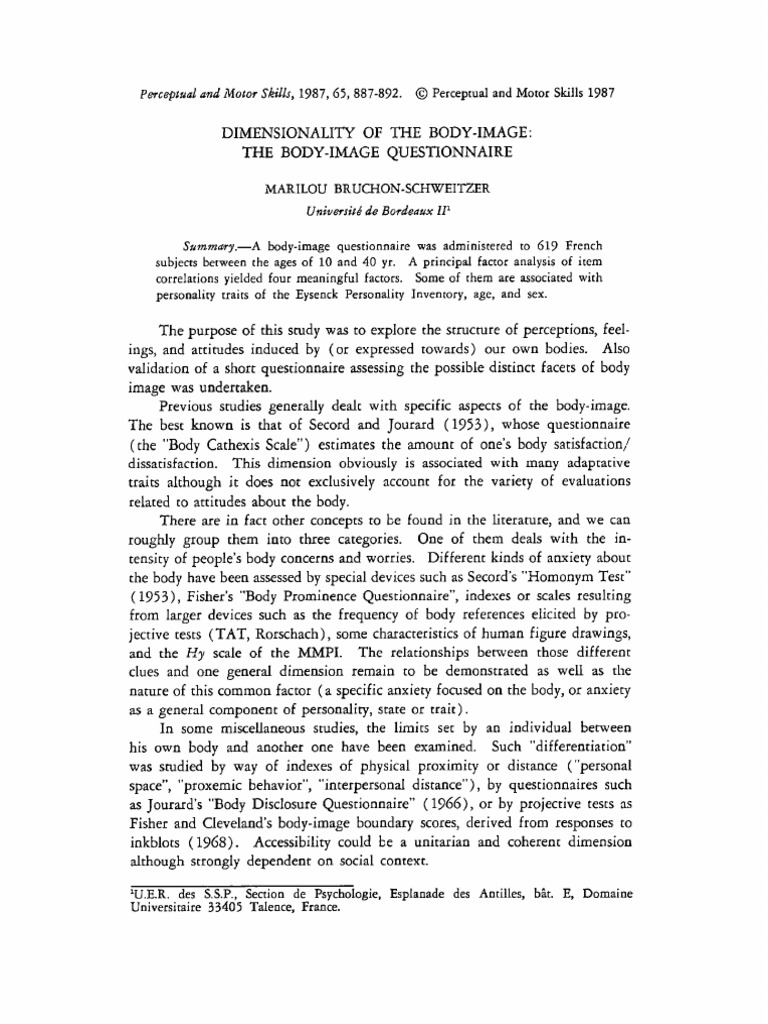 DIMENSIONALITY OF THE BODY-IMAGE - THE BODY-IMAGE QUESTIONNAIRE ...