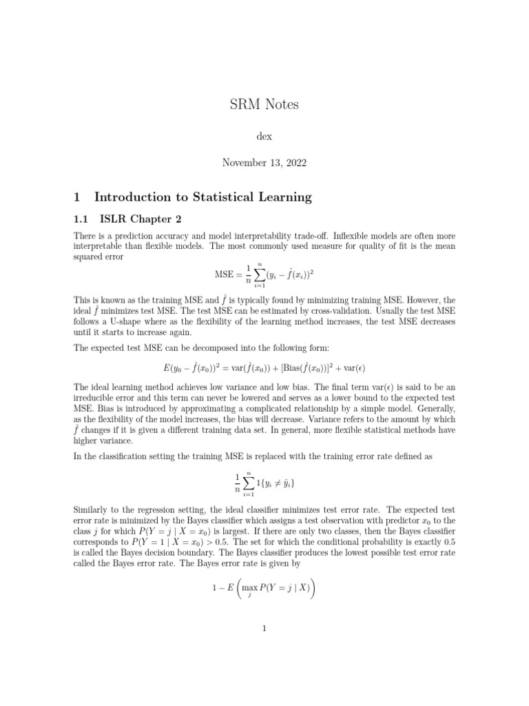 SRM Notes | PDF | Cross Validation (Statistics) | Errors And Residuals