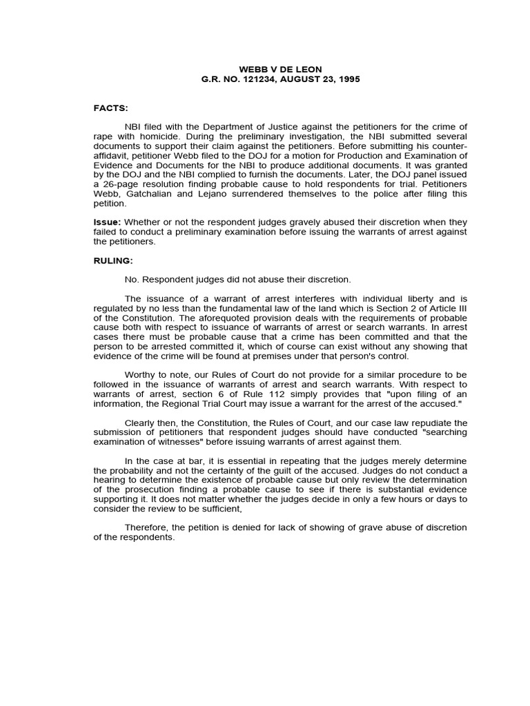 WEBB V DE LEON Case Digest | PDF | Social Science