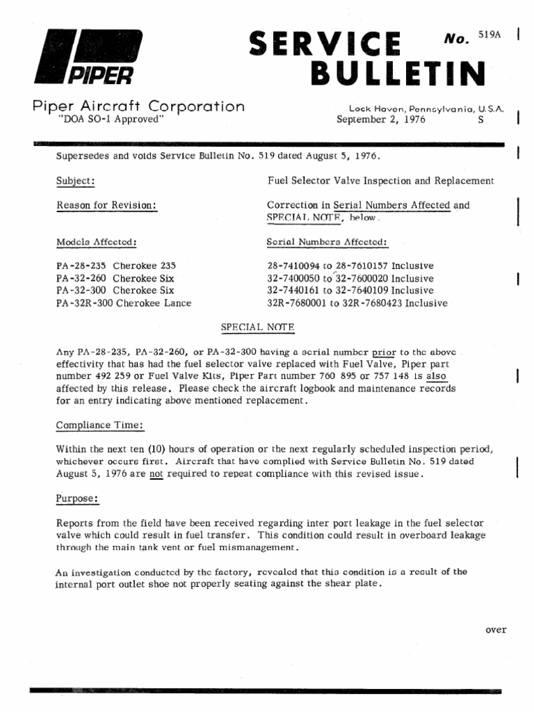 Piper Aircraft Corporation: Haven, Pennsylvania, U.S.A | PDF | Valve ...