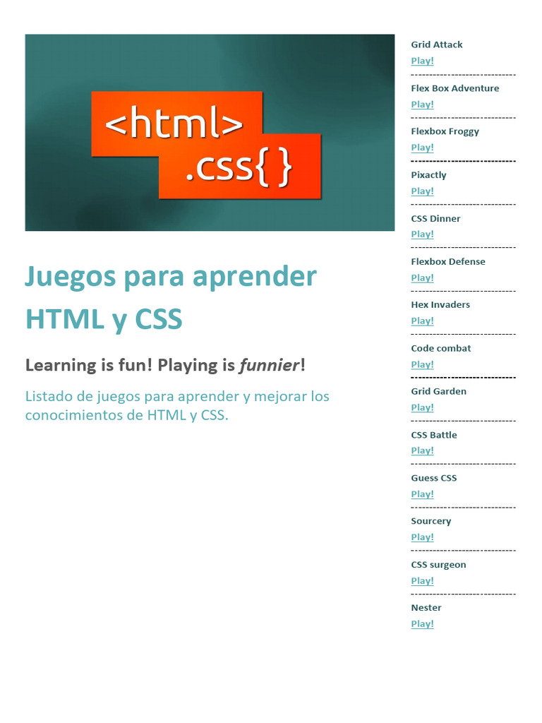 Juegos para aprender HTML y CSS | PDF