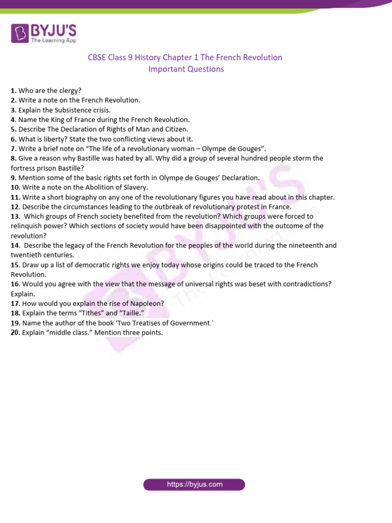 French Revolution: Key Questions for Class 9 | PDF | History