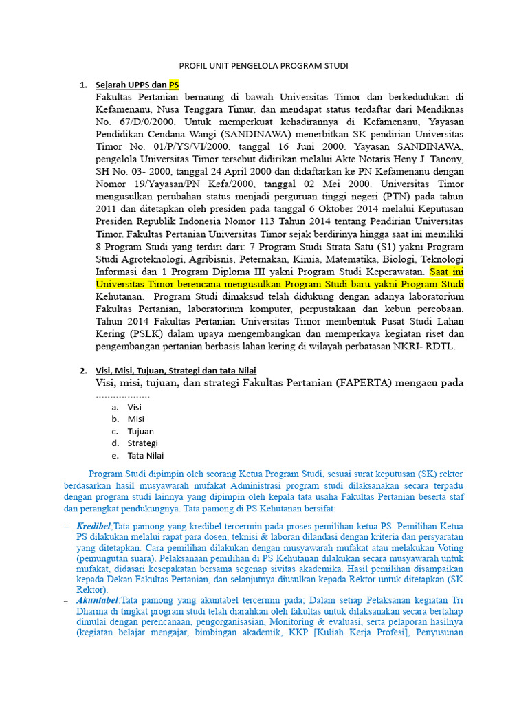 Profil Unit Pengelola Program Studi | PDF