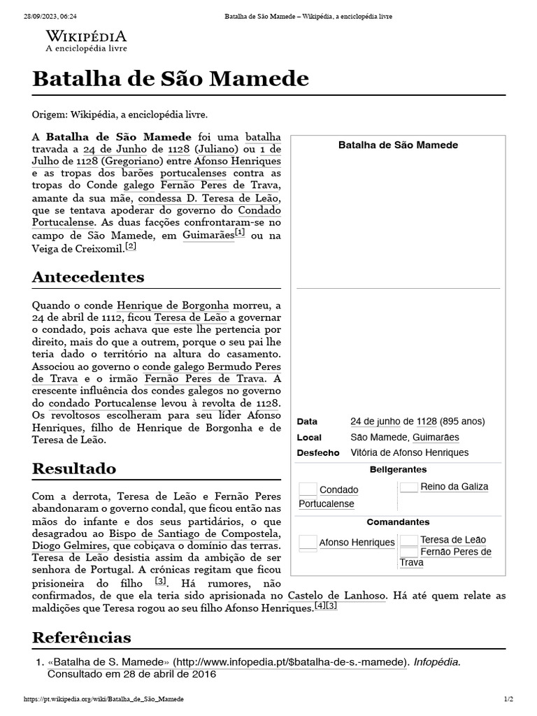 Batalha de São Mamede – Wikipédia, a enciclopédia livre | PDF