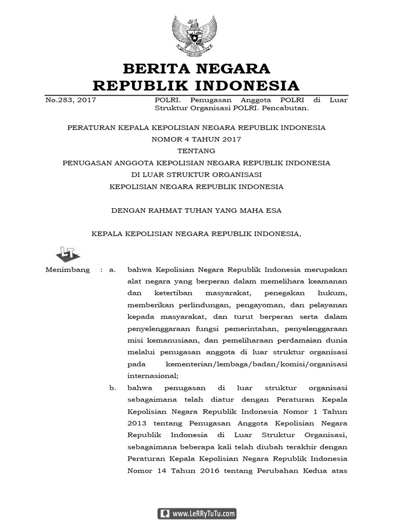 Perkap Nomor 4 Tahun 2017 Tentang Penugasan Anggot 230918 103216 | PDF