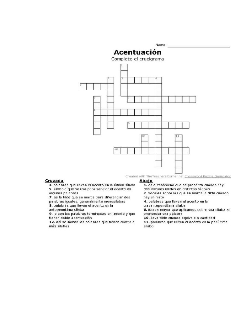 Crucigrama Acentuación | PDF