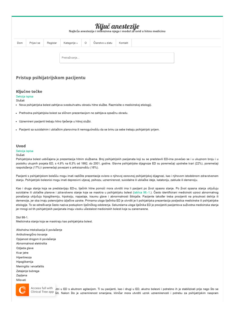 Pristup Psihijatrijskom Pacijentu - Ključ Anestezije | PDF Pristup Psihijatrijskom Pacijentu - Ključ Anestezije | PDF