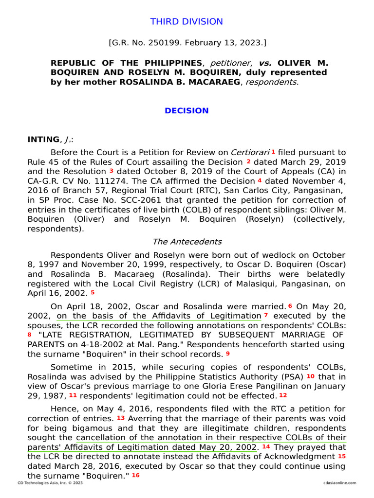 +republic v. Boqioren - Cannot Collaterally Attacked Legitimation Thru ...