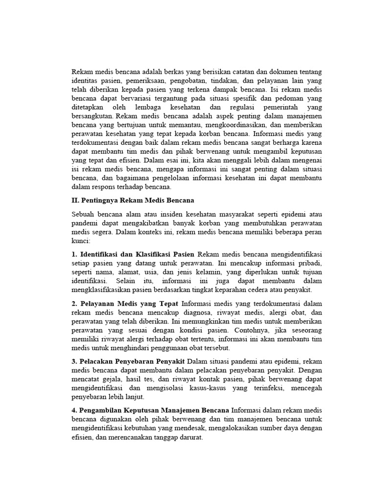 Rekam Medis Bencana (Essay) | PDF