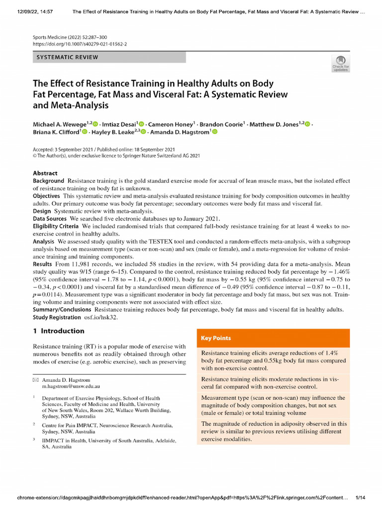 The Effect of Resistance Training in Healthy Adults On Body Fat Percentage, Fat Mass and ...