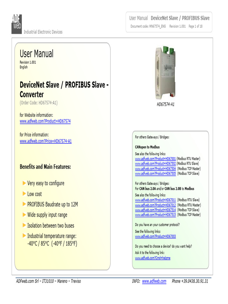 DeviceNet PROFIBUS Slave MN67574 ENG | Download Free PDF | Computing | Telecommunications