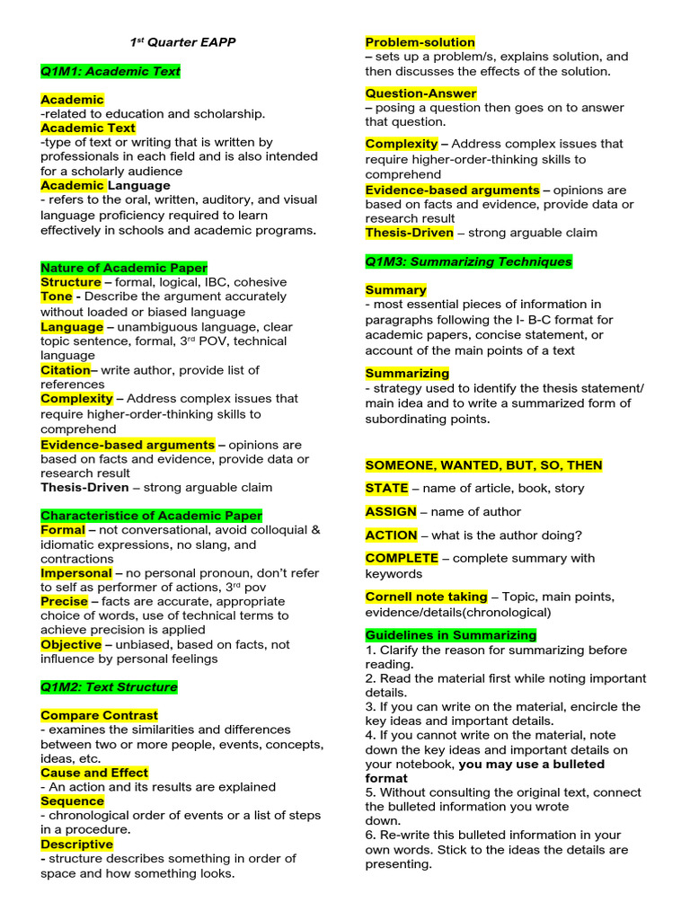 1st Quarter Eapp Reviewer | PDF | Essays | Thesis