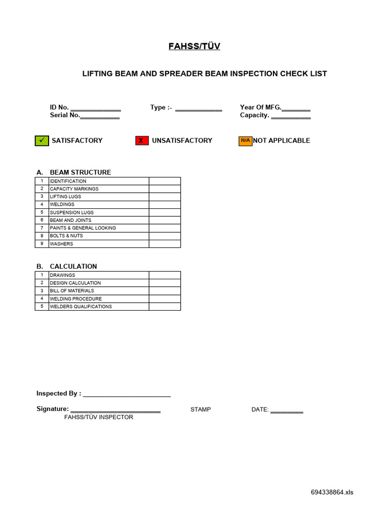 FM-IN-04 Rev 4 Lifting Beam Checklist | PDF