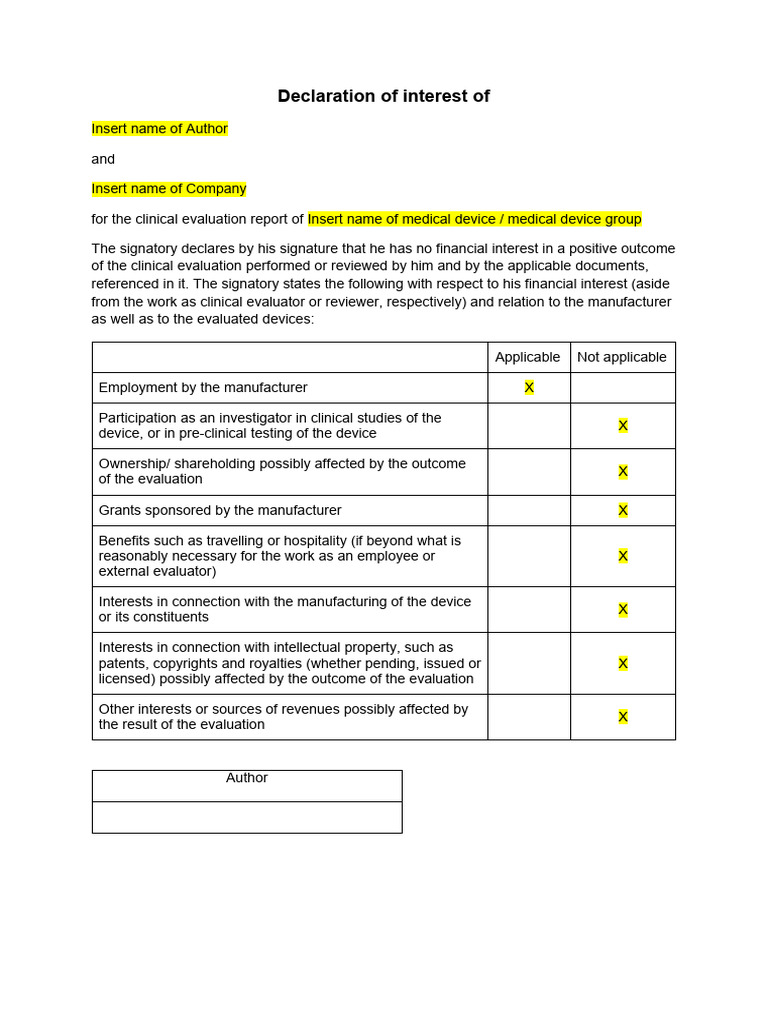 Declaration of Interest - Clinical Evaluation | PDF