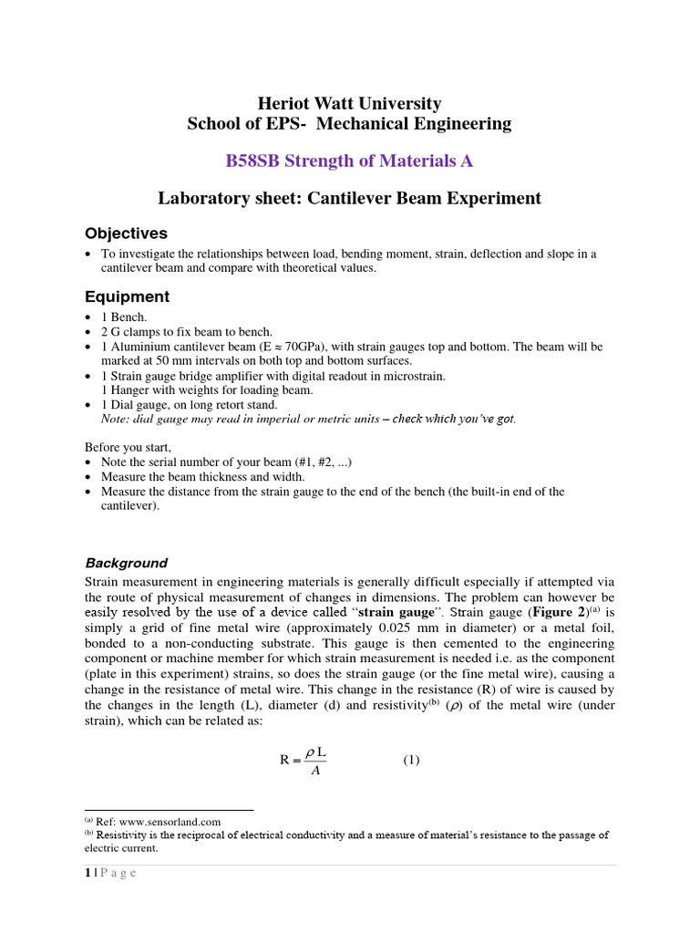 Cantilever Beam Experiment B58SB | PDF | Bending | Beam (Structure) Cantilever Beam Experiment B58SB | PDF | Bending | Beam (Structure)