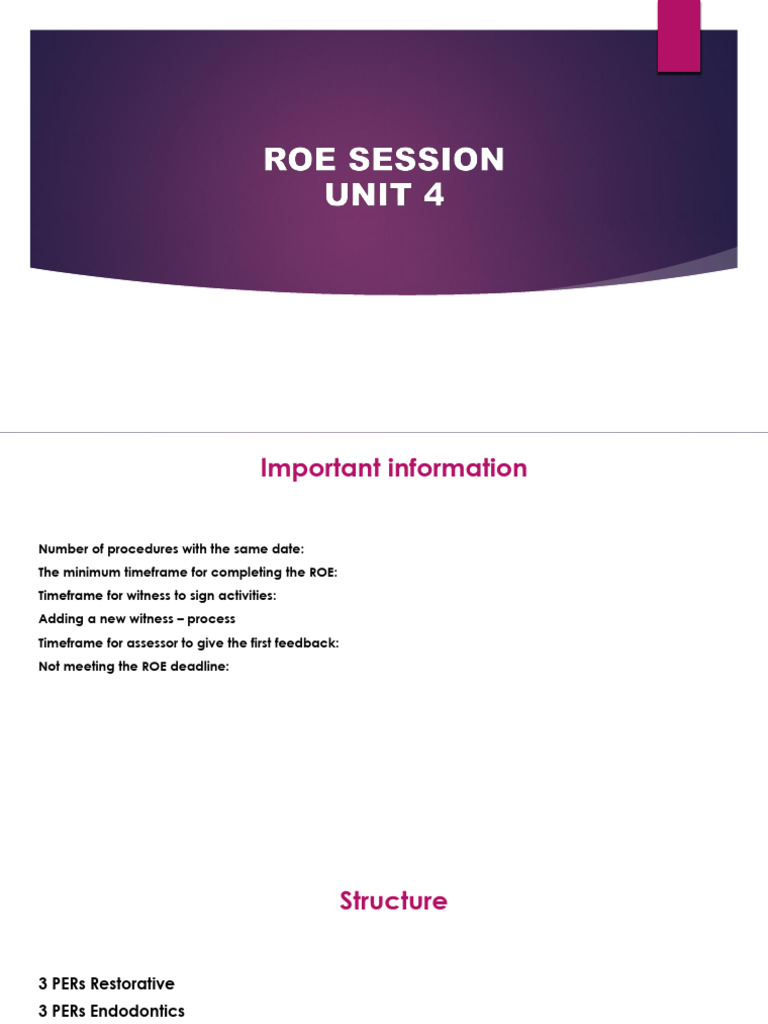 ROE Session UNIT 4 | PDF | Dentistry Branches