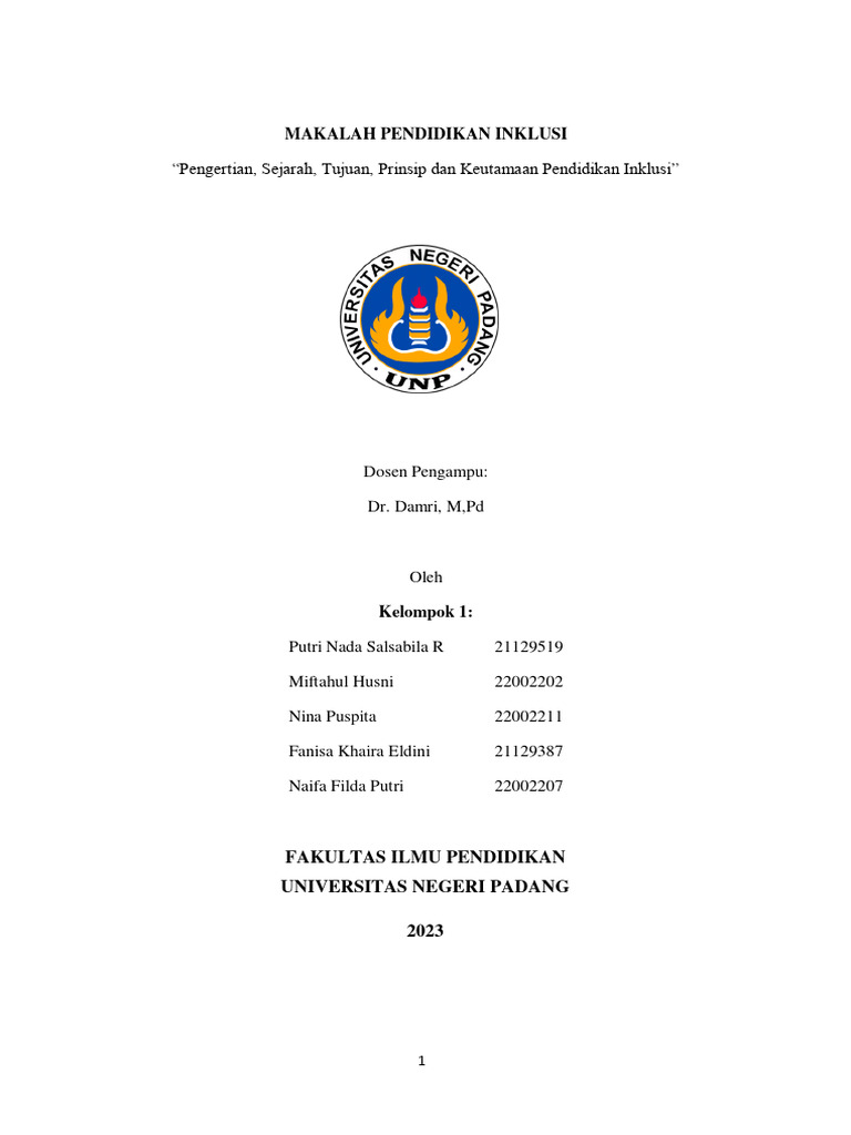 Makalah Kelompok 1 Pendidikan Inklusi | PDF Makalah Kelompok 1 Pendidikan Inklusi | PDF