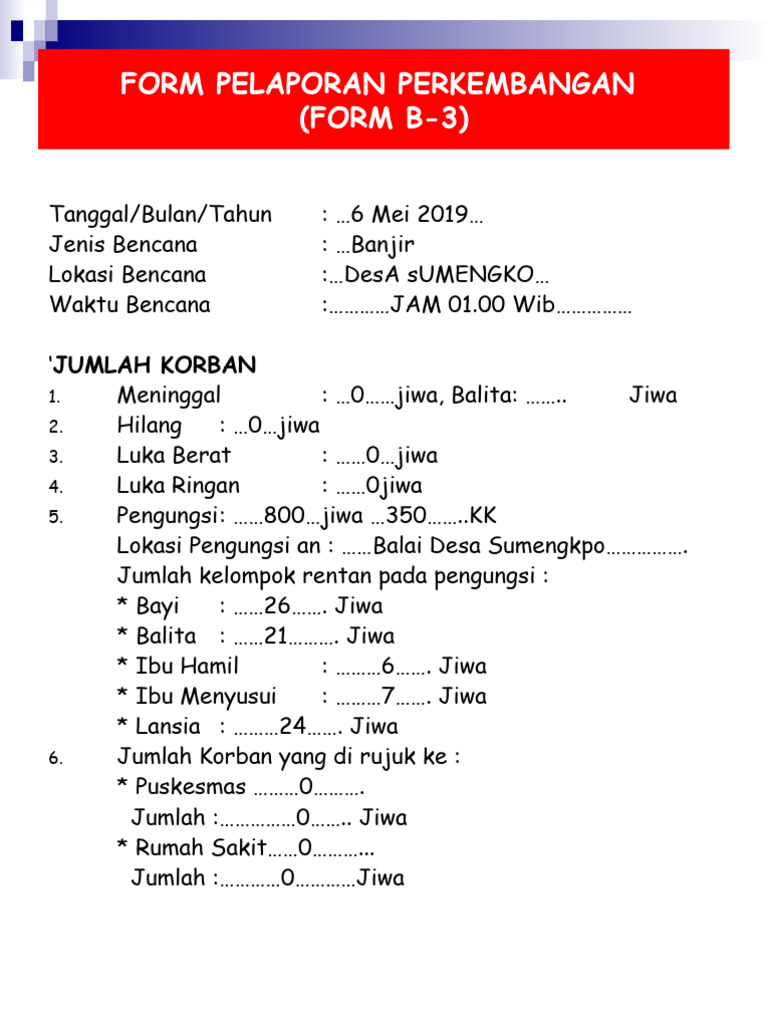 Form B-3 Perkembangan Bencana | PDF