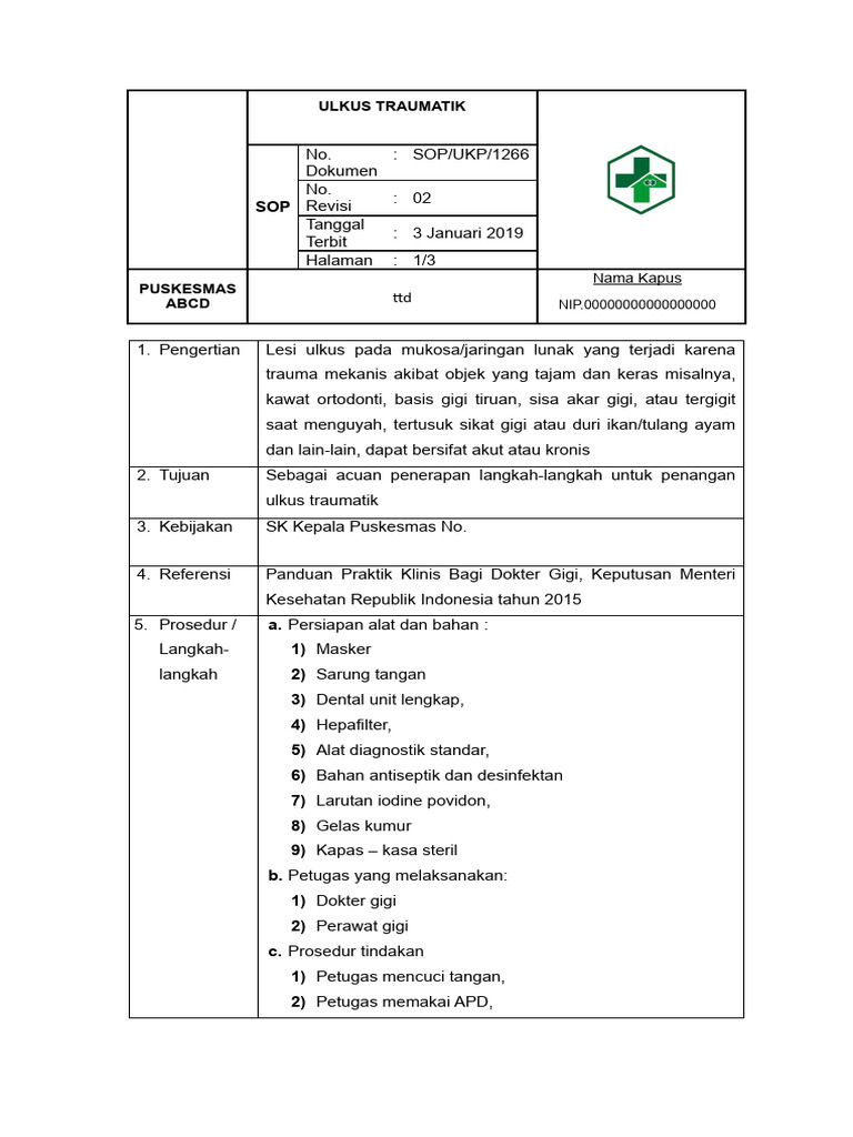Penanganan Ulkus Traumatik di Puskesmas | PDF
