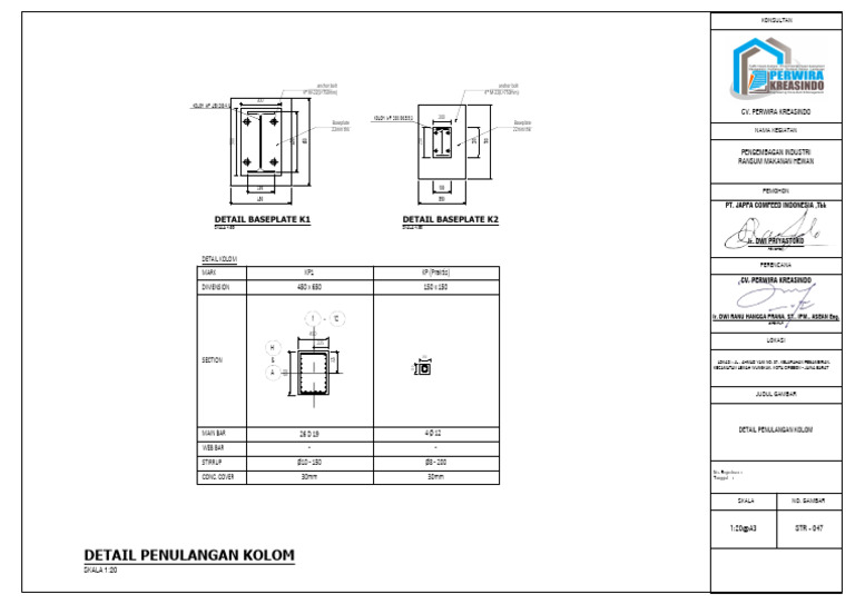 Detail Penulangan Kolom: Detail Baseplate K1 Detail Baseplate K2 | PDF