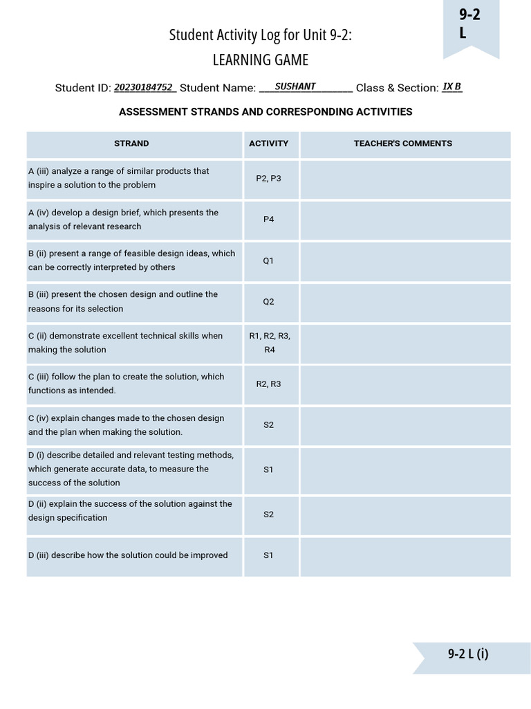 Student Activity Log For Unit 9-2: Learning Game | PDF | Debugging ...