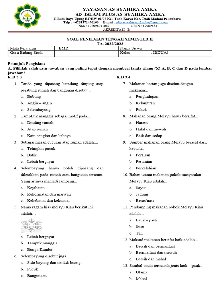 Soal - BMR Kelas 2 | PDF