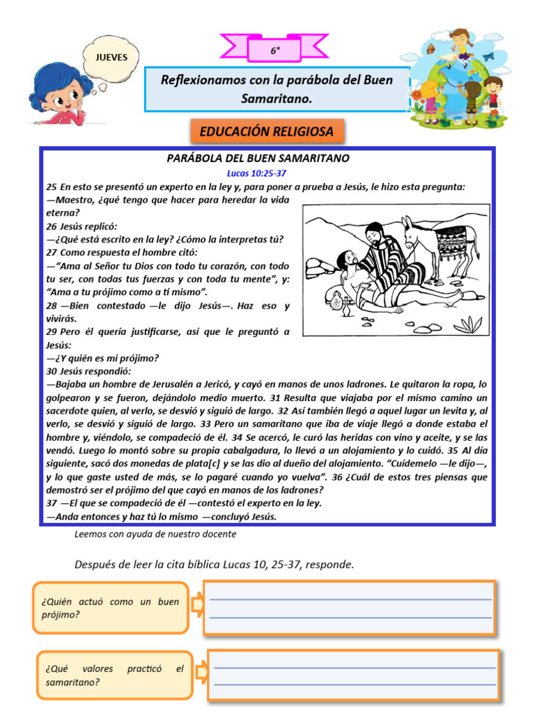5° y 6° Jueves Ficha de La Parabola Del Buen Samaritano | PDF