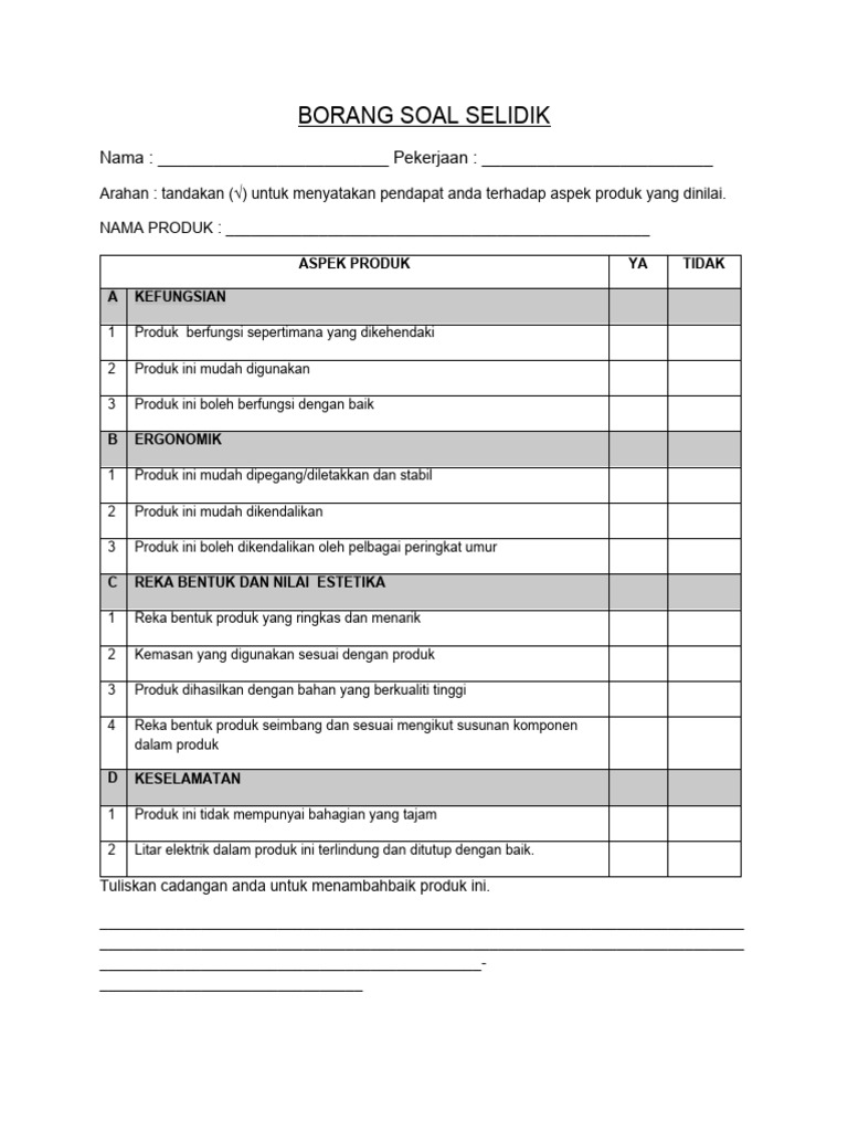 Borang Soal Selidik | PDF