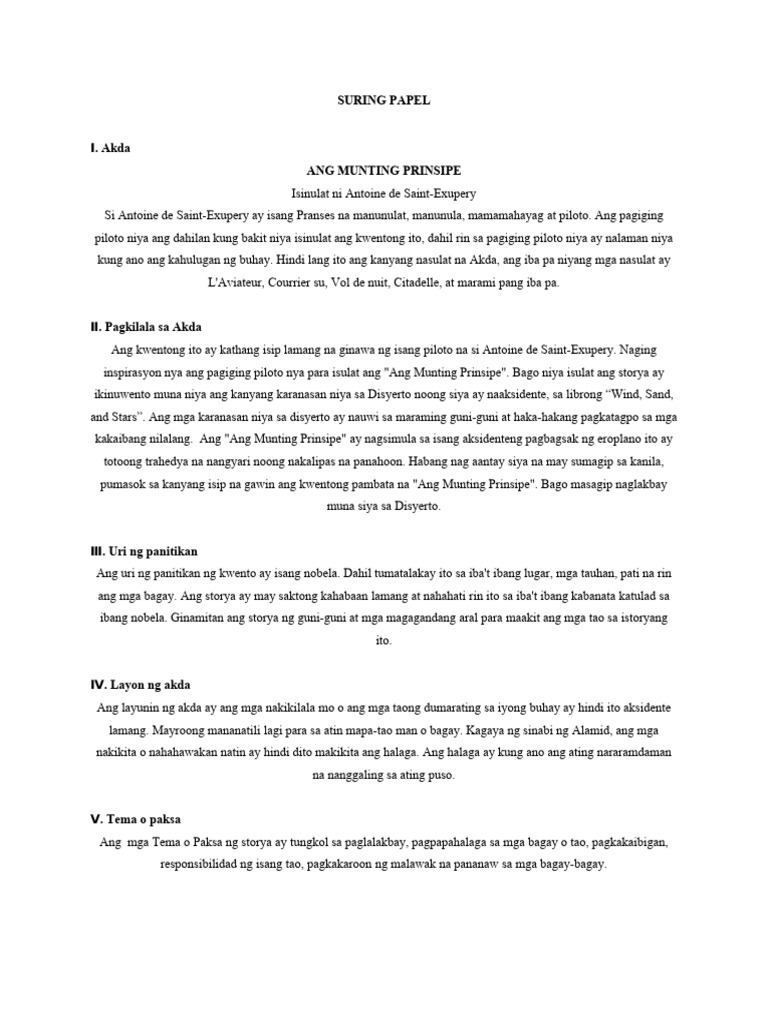 Suring Papel Ang Munting Prinsipe | PDF