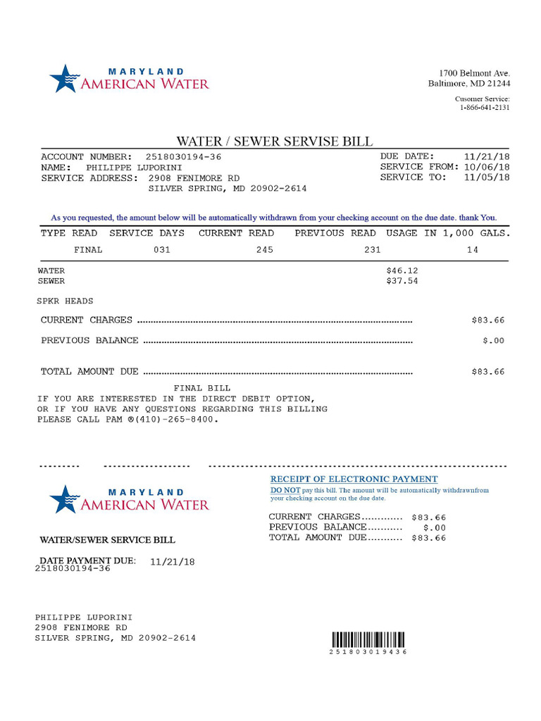 Maryland Water Utility Bill | PDF