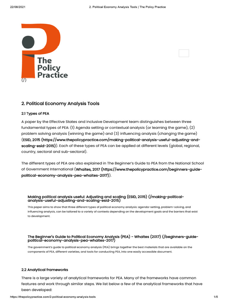 Political Economy Analysis Tools - The Policy Practice | PDF