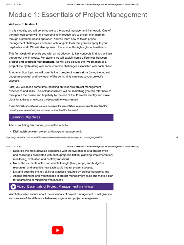 Module 1 - Essentials of Project Management - Project Management in ...