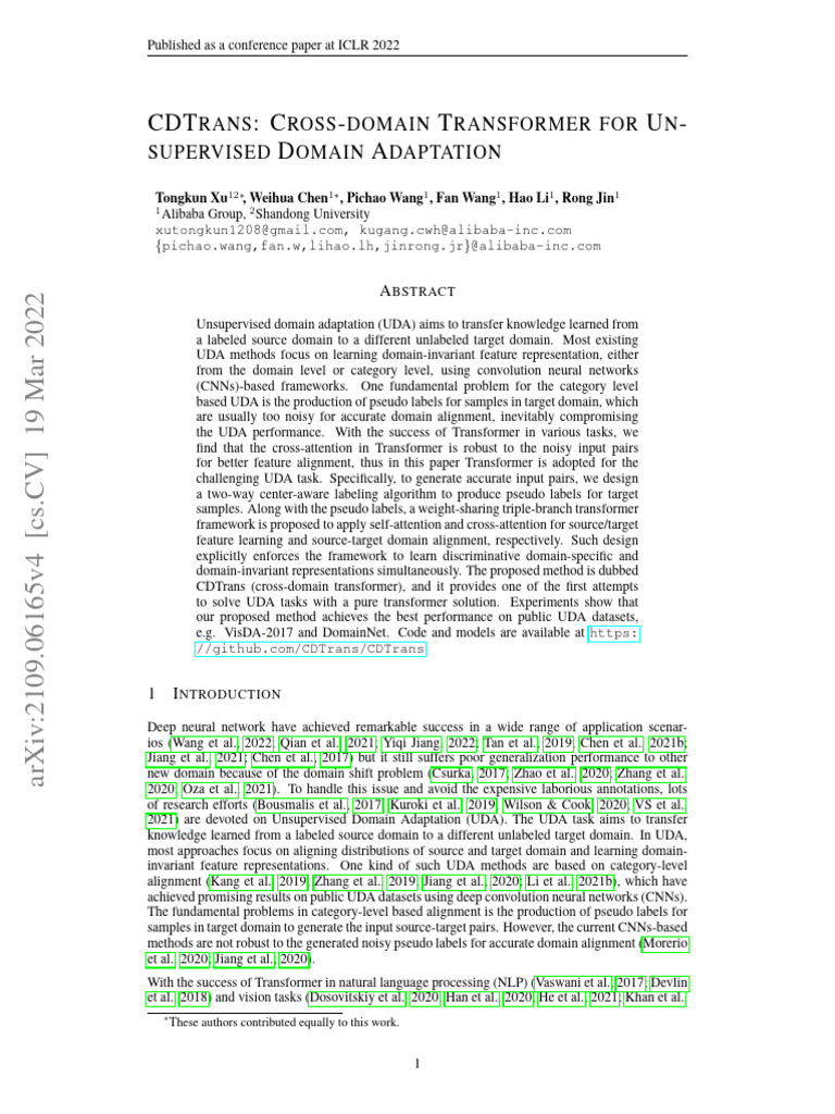 Cdtrans Cross Domain Transformer For Unsupervised Domain Adaptation