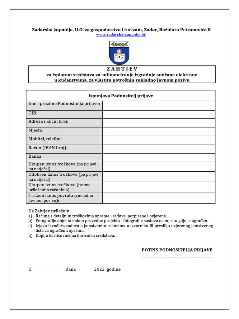 Obrazac Zahtjeva Za Isplatom Sredstava | PDF