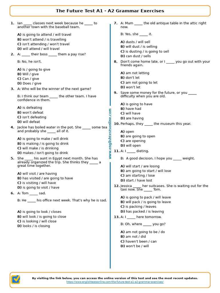 A1-A2 Future Tenses Quiz | PDF