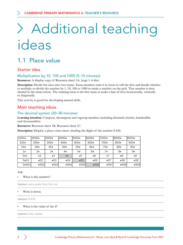 Cambridge Primary Math 6: Teaching Resources | PDF